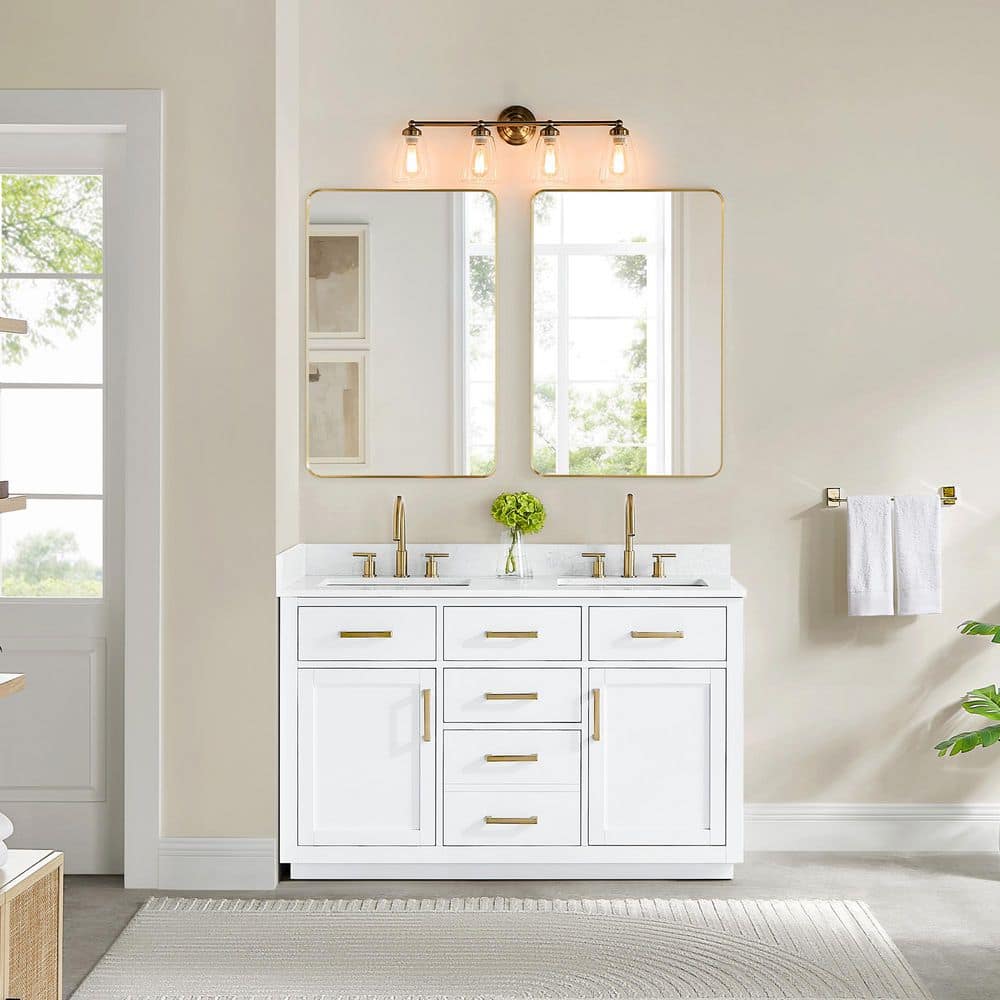 Altair Gavino 54 in. Double Sink Bath Vanity in White with Grain White ...