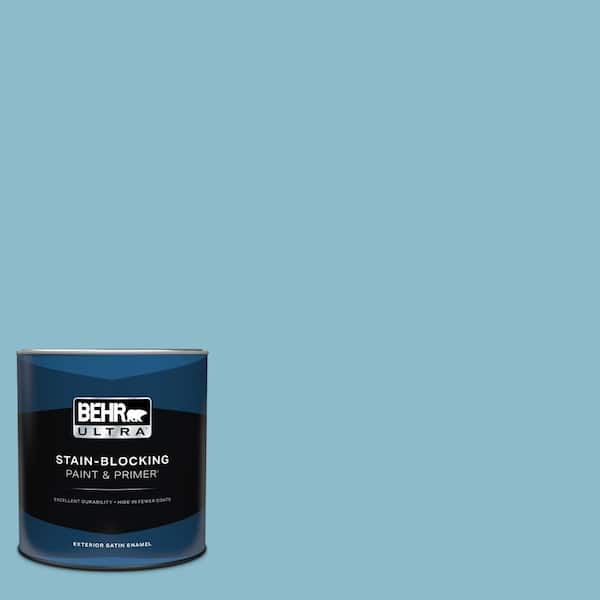 BEHR ULTRA 1 qt. #S460-3 Blue Echo Satin Enamel Exterior Paint & Primer ...