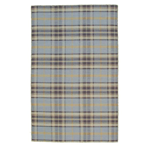 EORC Blue 9 ft. x 12 ft. Handmade Wool Transitional Plaid Area Rug ...