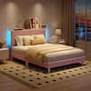 Bestier Pink Wood Frame Queen Velvet Upholstered Platform Bed Frame ...