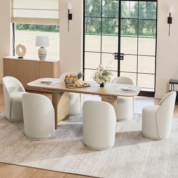 JAYDEN CREATION Clester Beige Polyester Swivel Dining Chair Set of 6 ...