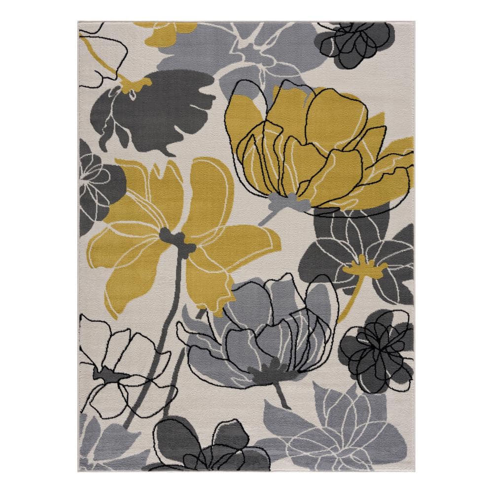 Beverly Rug 5 X 7 Cream Yellow Laguna Floral Indoor Area Rug HD ...