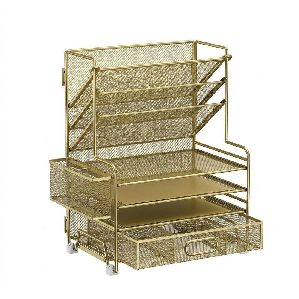 Gold 17.24 in. x 13.19 in. Metal 4-Tier Desk Organizers with 3-Pocket ...