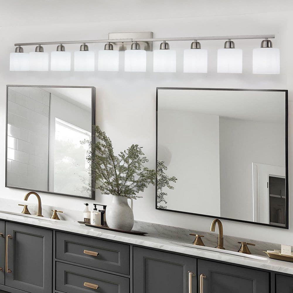 LINJO 65 in. 10-Light Brushed Nickel Modern Bathroom Vanity Light with ...
