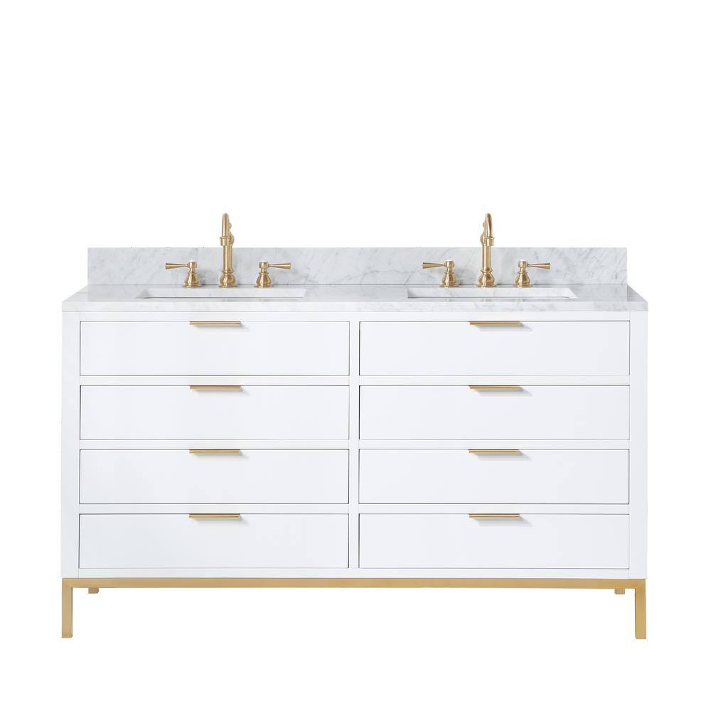 Water Creation Bristol 60 in. W x 21.5 in. D Vanity in Pure White with ...