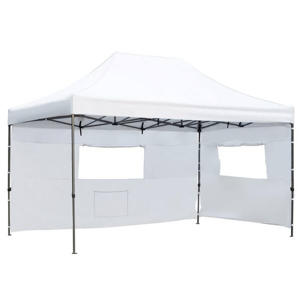 JUJABU 10 ft. x 15 ft. White Pop Up Canopy Tent 3 Height Adjustable ...