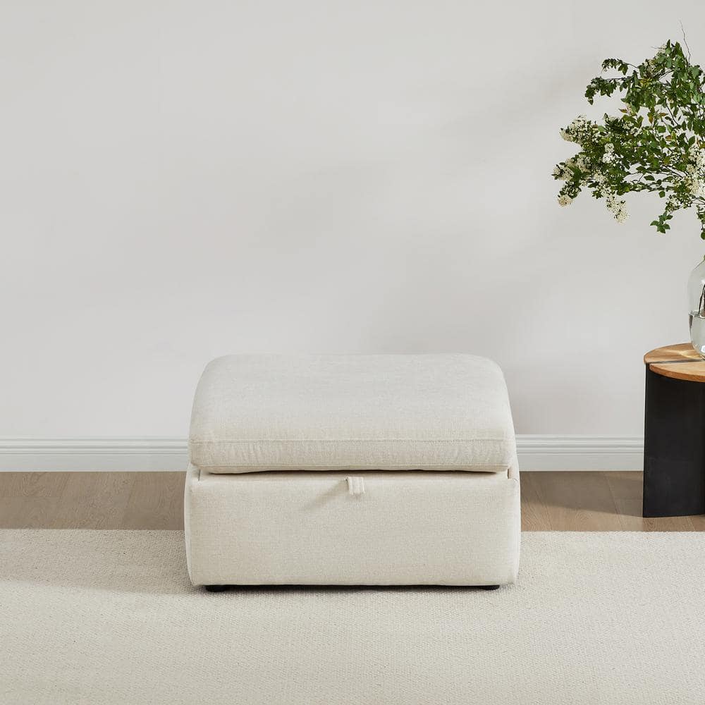 Spruce & Spring Rhea Linen Fabric Rectangle Storage Ottoman SS8012 ...
