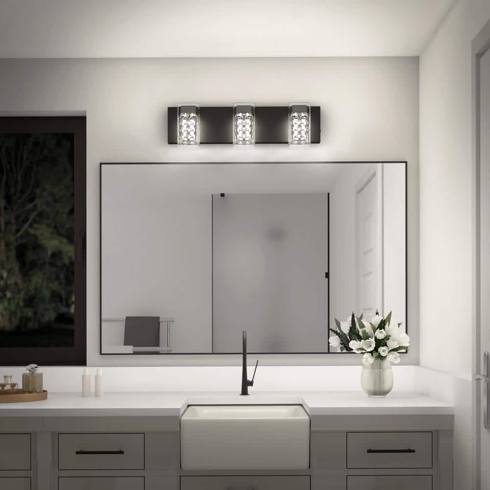 Artika Crystal Cube 20 in. 3 Light Matte Black Modern Integrated LED 5 ...