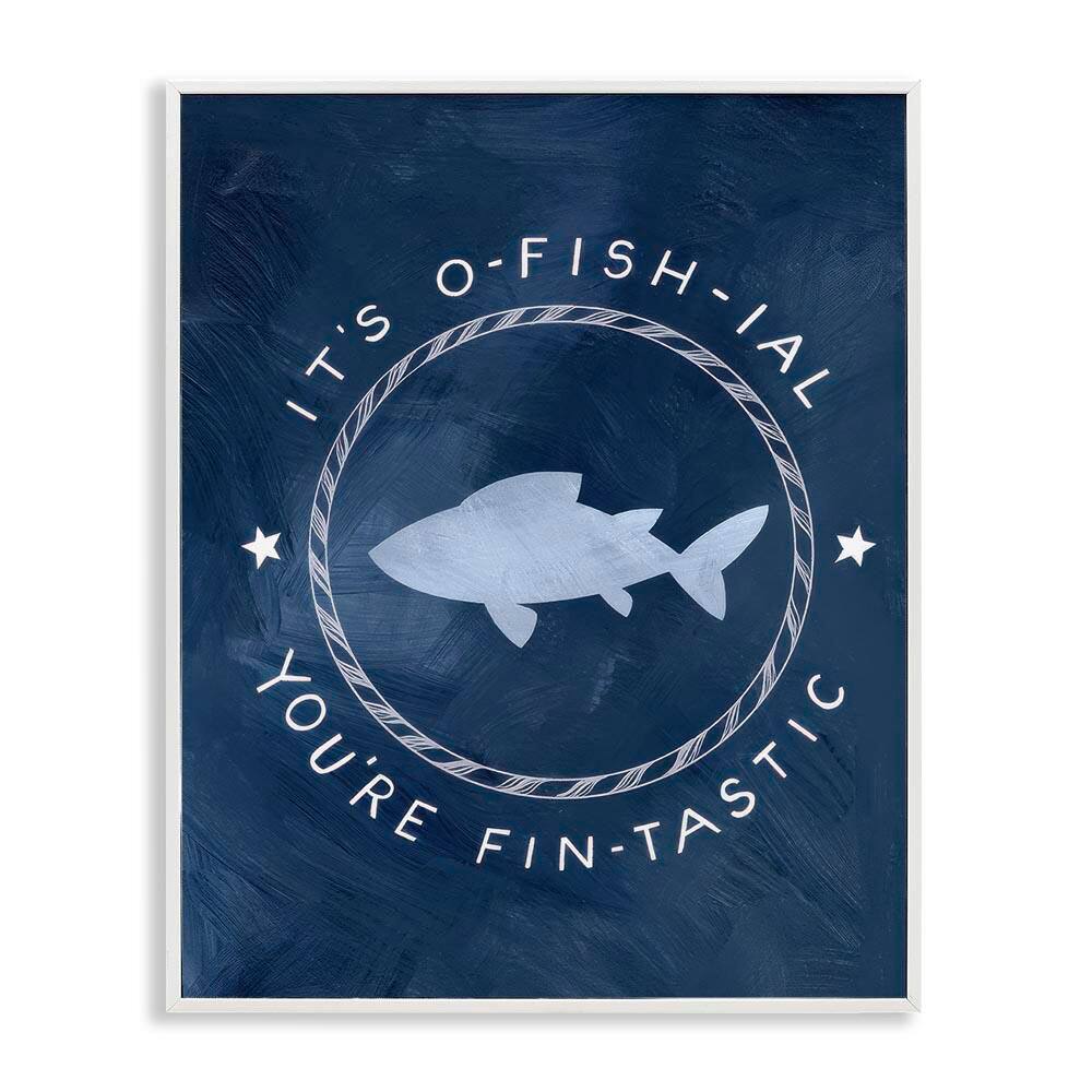 Stupell Industries Officially Fantastic Fish Pun by Caverly Smith White Framed Coastal Giclee ...