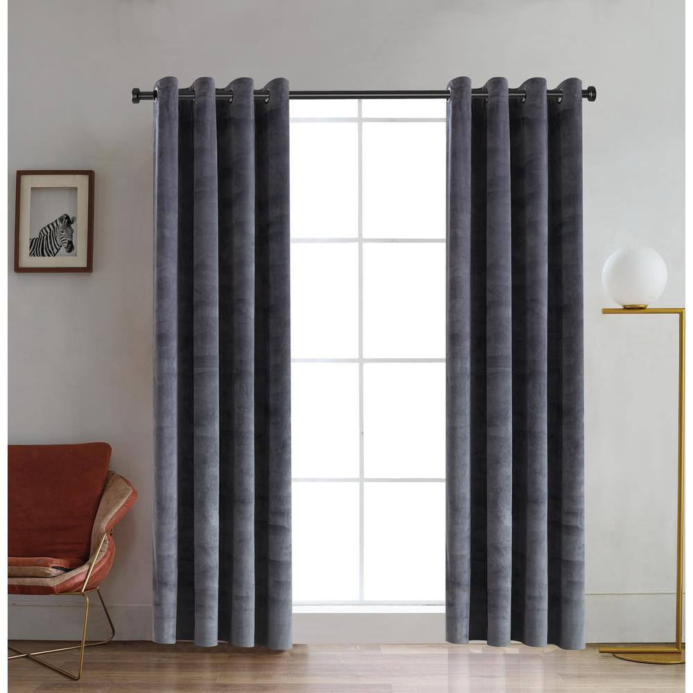 Lyndale Decor Silver Velvet Grommet Room Darkening Curtain - 52 in. W x ...
