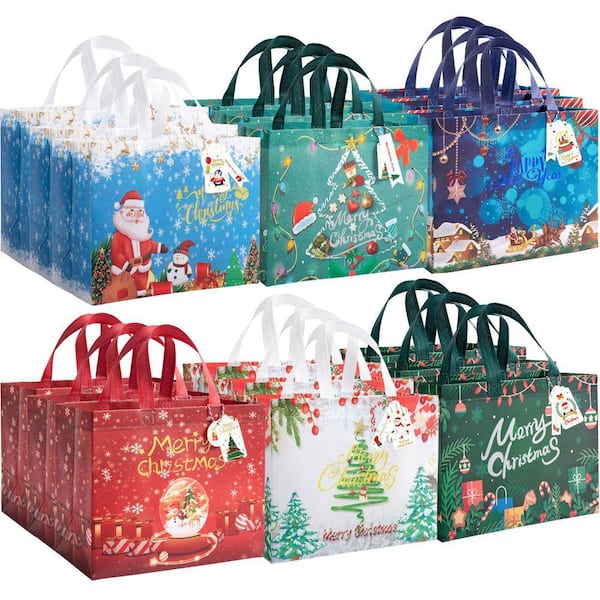 Multi 12. 6in. x 9. 8 in. Santa Gift Bags (18-Count) TN0341 - The Home ...