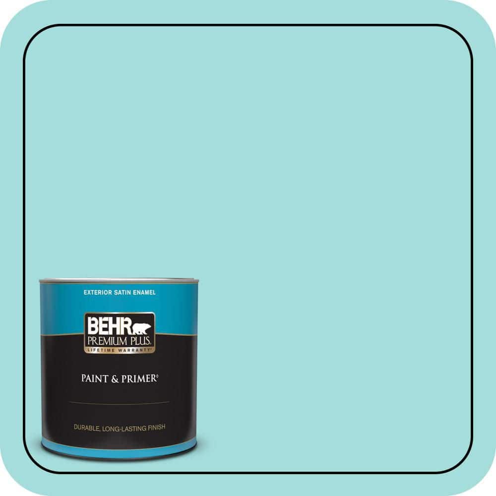 BEHR PREMIUM PLUS 1 qt. #500A-3 Aqua Spray Satin Enamel Exterior Paint ...