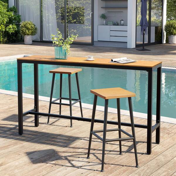 Pellebant 63 in. Brown Patio Outdoor Bar Table Rectangle Pub Table ...