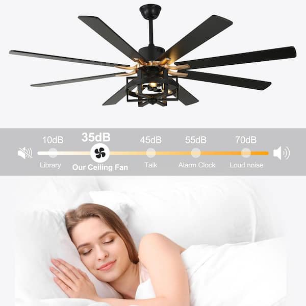 Oaks Aura Aria 65 in. Indoor Matte Black Industrial Caged Ceiling Fan ...