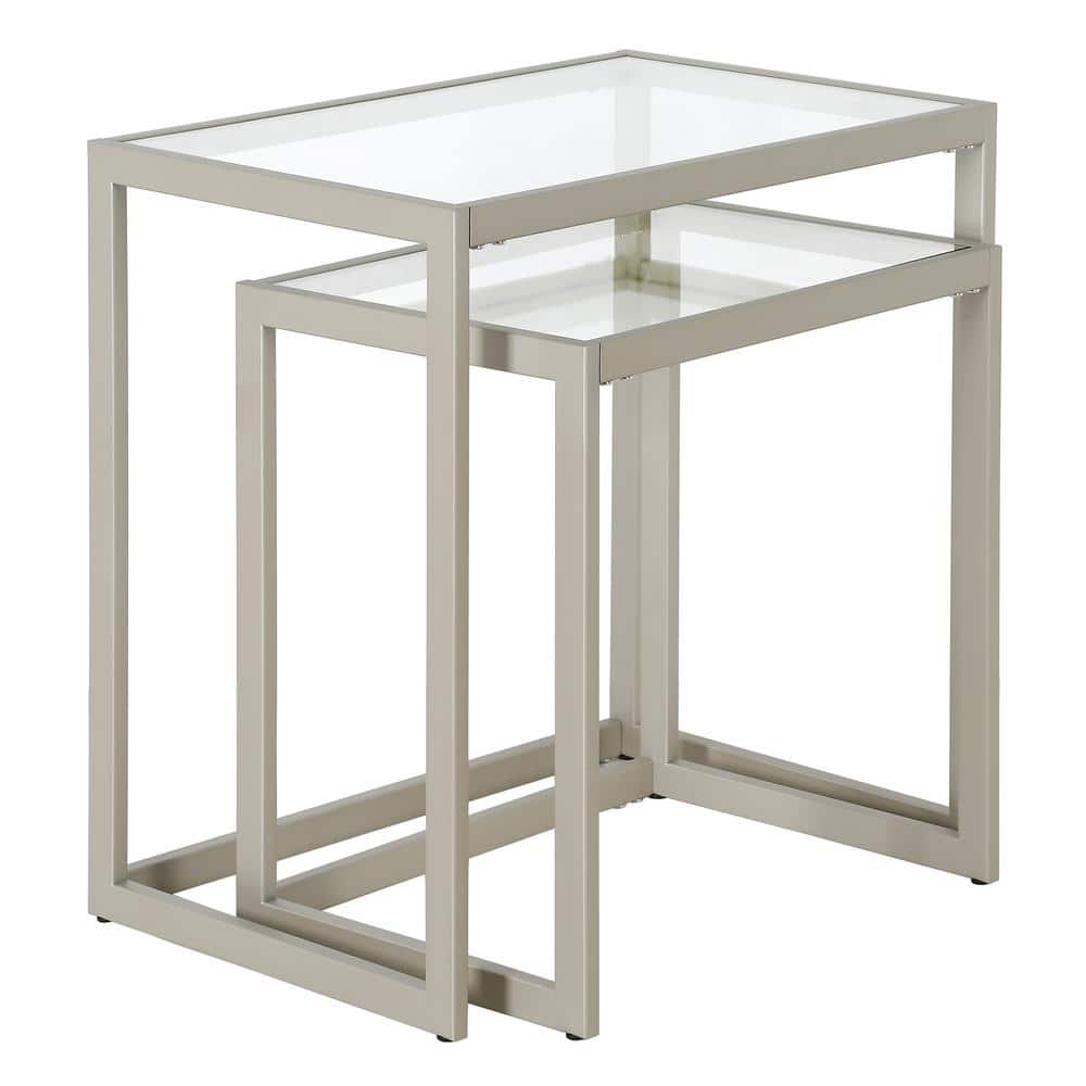 Meyer&Cross Rocco 22 in. Satin Nickel Rectangular Glass Top End Table ...