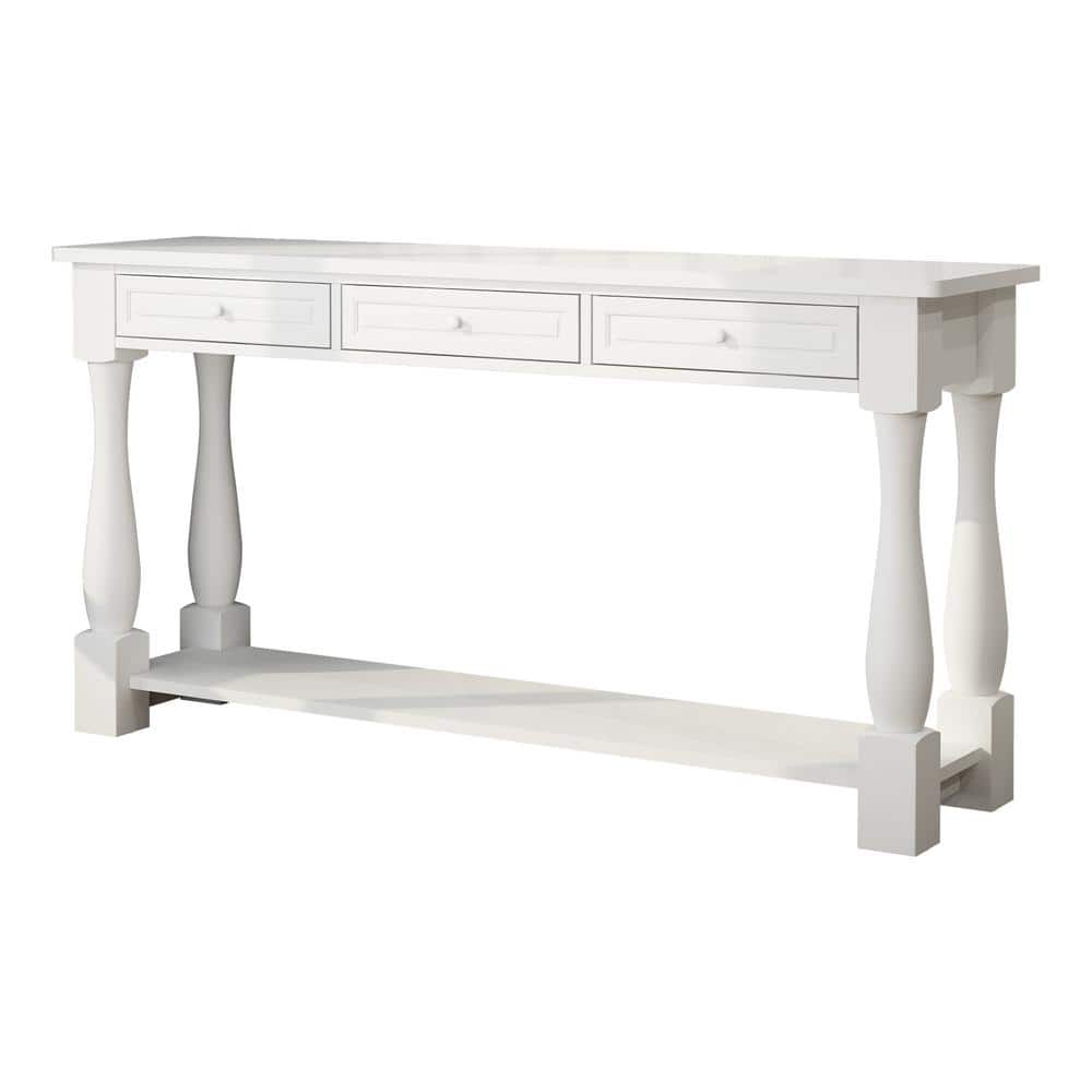 Karl home 64.18 in. White Rectangle MDF Console Table with 3-Drawers ...