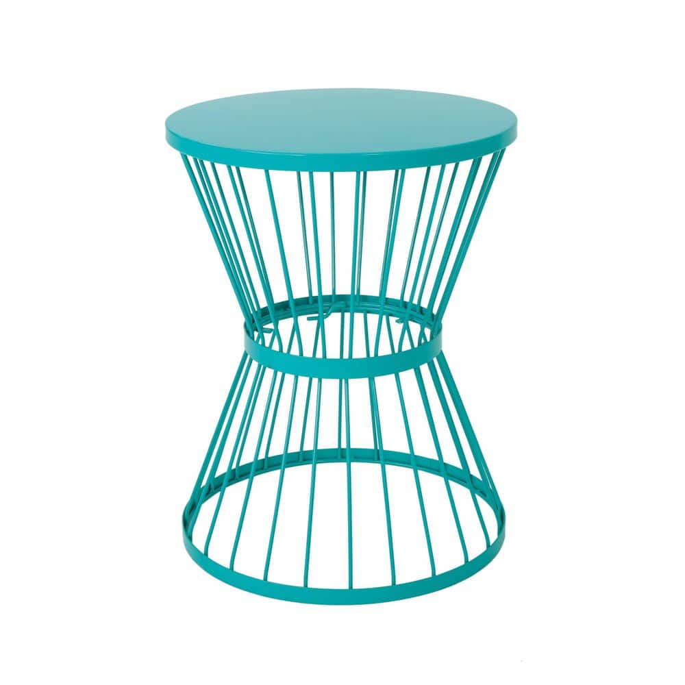 Tenleaf 16.25" Teal Blue Metal Round Outdoor Side Table FCBF15-986 ...