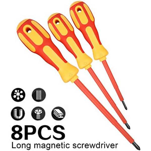 Lukyamzn Insulated Electrician Screwdrivers Set 3-6in Shank 7 Bit Red ...