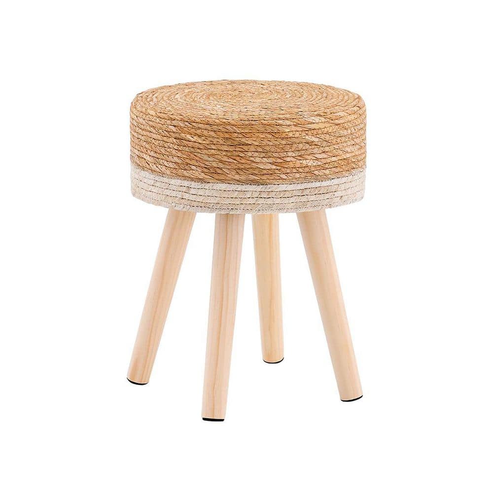 SenQWFa White Wood Garden Stool Handwoven Water Hyacinth Round Patio ...