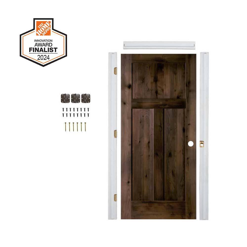 Krosswood Doors DIY 36in.x80in. Craftsman Shaker Left-Hand Knotty Alder Wood Black Stain Single ...