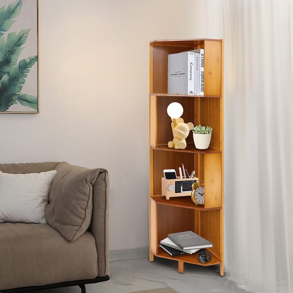 Dvd Shelf Rotating Bookshelf, Wood Revolving 360 Display 4-Tier ...