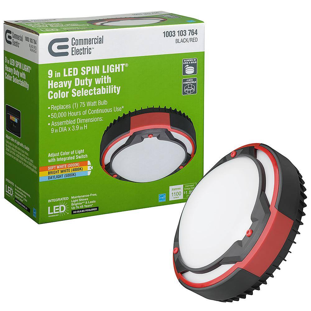 Commercial Electric Spin Light 9 in. Heavy Duty Black Red Selectable ...