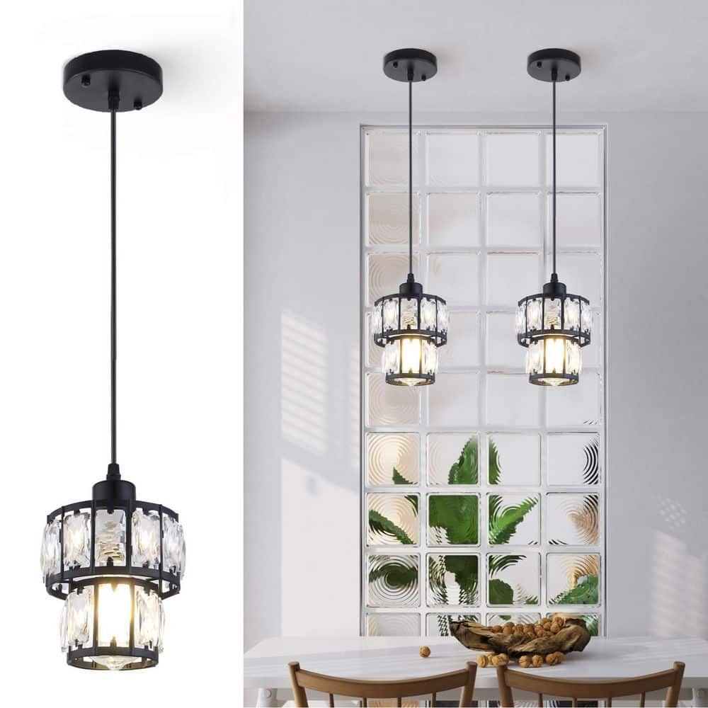 LynPon 1-Light Crystal Black Modern Drum Mini Pendant Light for Kitchen ...