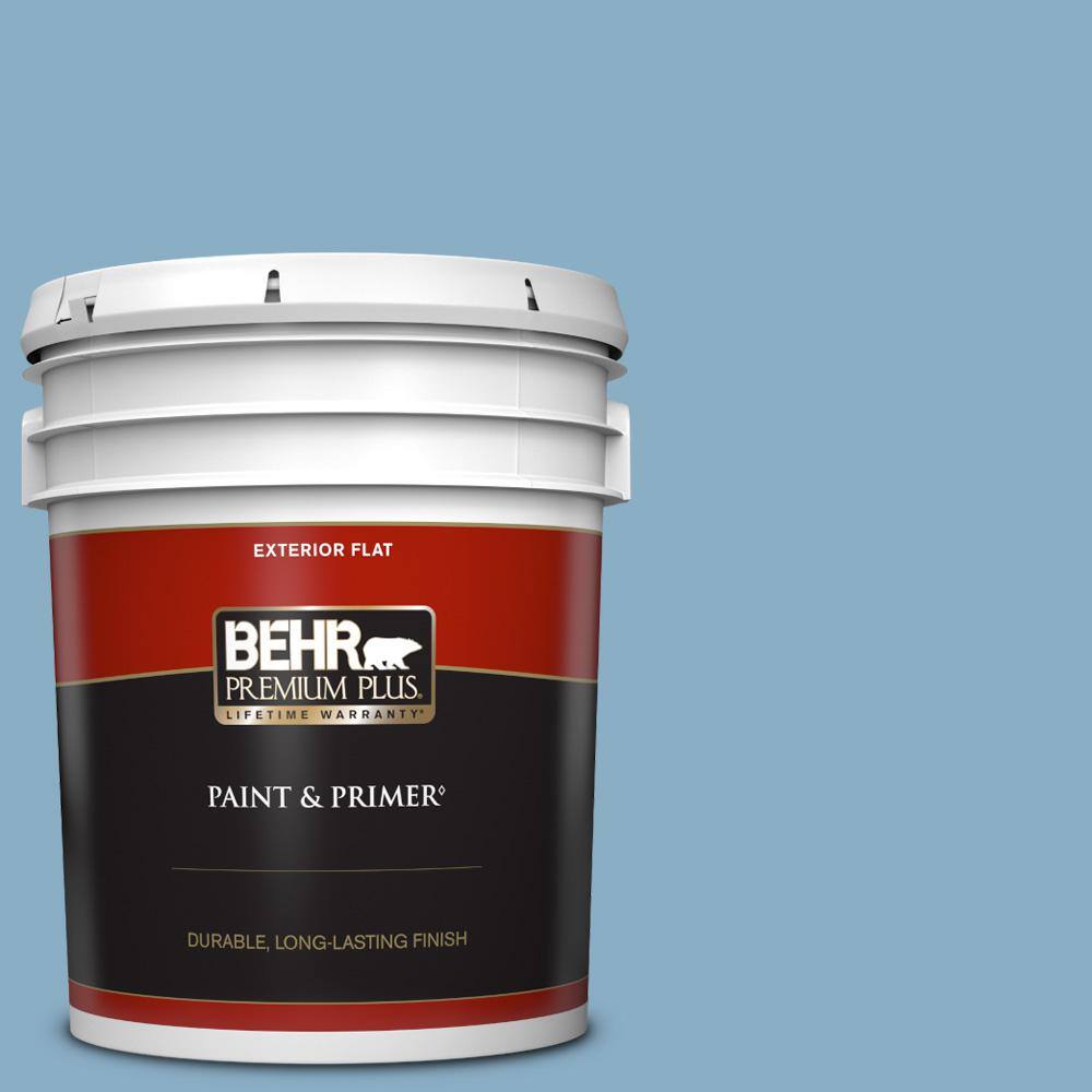 BEHR PREMIUM PLUS 5 gal. #S500-4 Chilly Blue Flat Exterior Paint ...