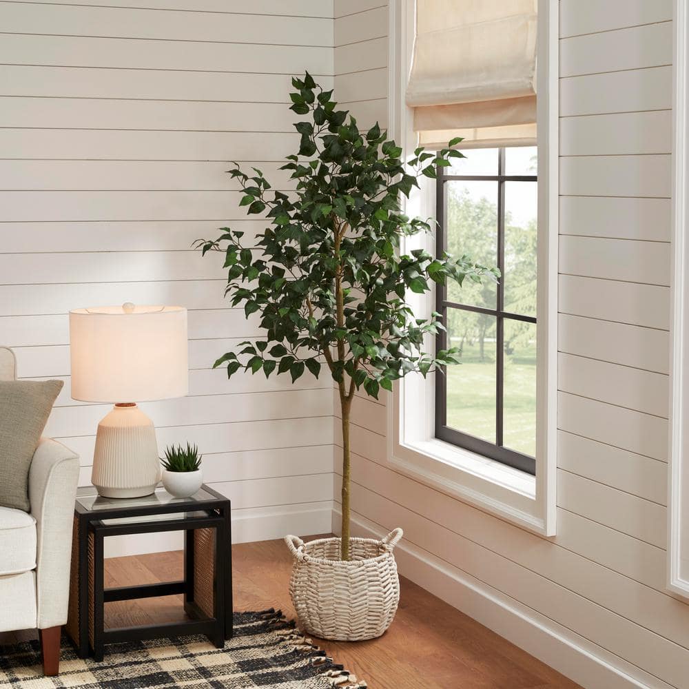 StyleWell 6ft Faux Ficus Tree in White Pot T4445 - The Home Depot
