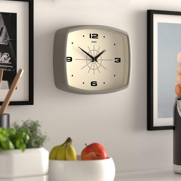 10 in. W Rectangular Retro Grey Analog Plastic Wall Clock HP10926-061 ...