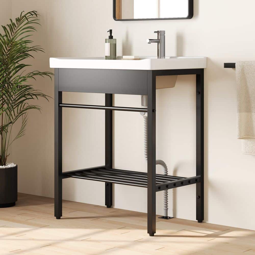 DEERVALLEY 28 in. x 18 in. Ceramic White Rectangular Bathroom Console ...