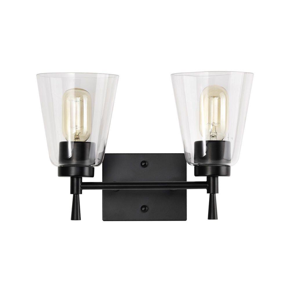 Edvivi Briarwood 13 in. 2-Lights Matte Black Vanity Light with Clear ...