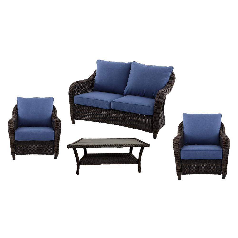 Hampton Bay Primrose 4-Piece Wicker Patio Conversation Deep Seating Set ...