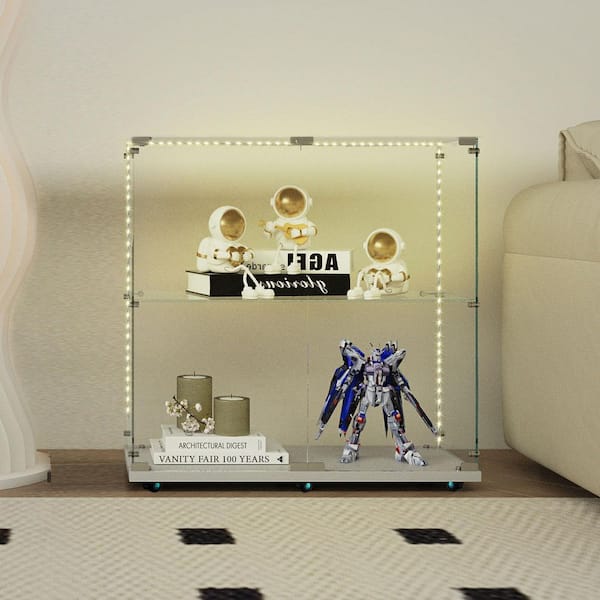 Seafuloy 34.17 in. H White Tempered Glass Display Cabinet with ...