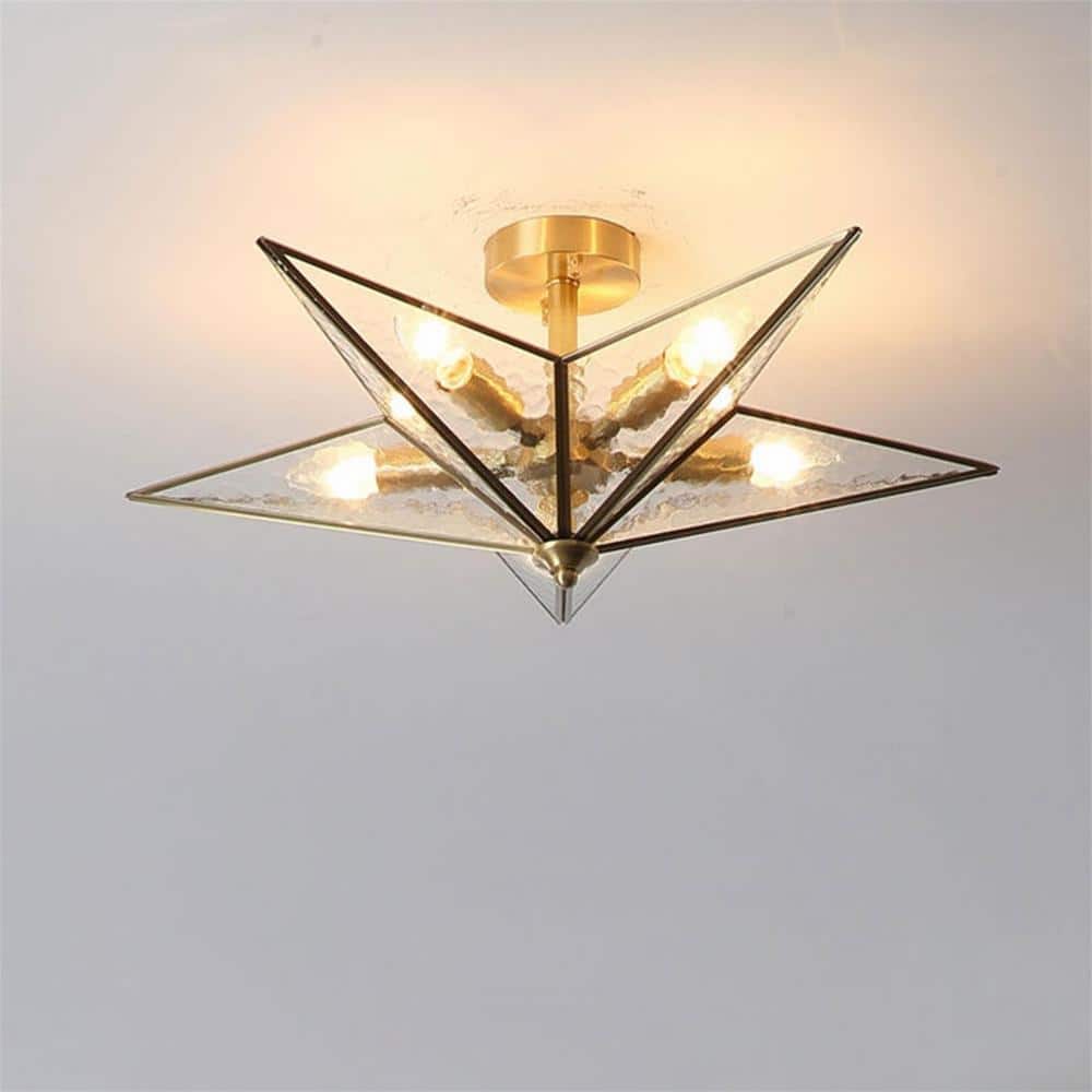 OUKANING 19.68 in. 5-Light Gold Semi-Flush Mount Ceiling Light Modern ...