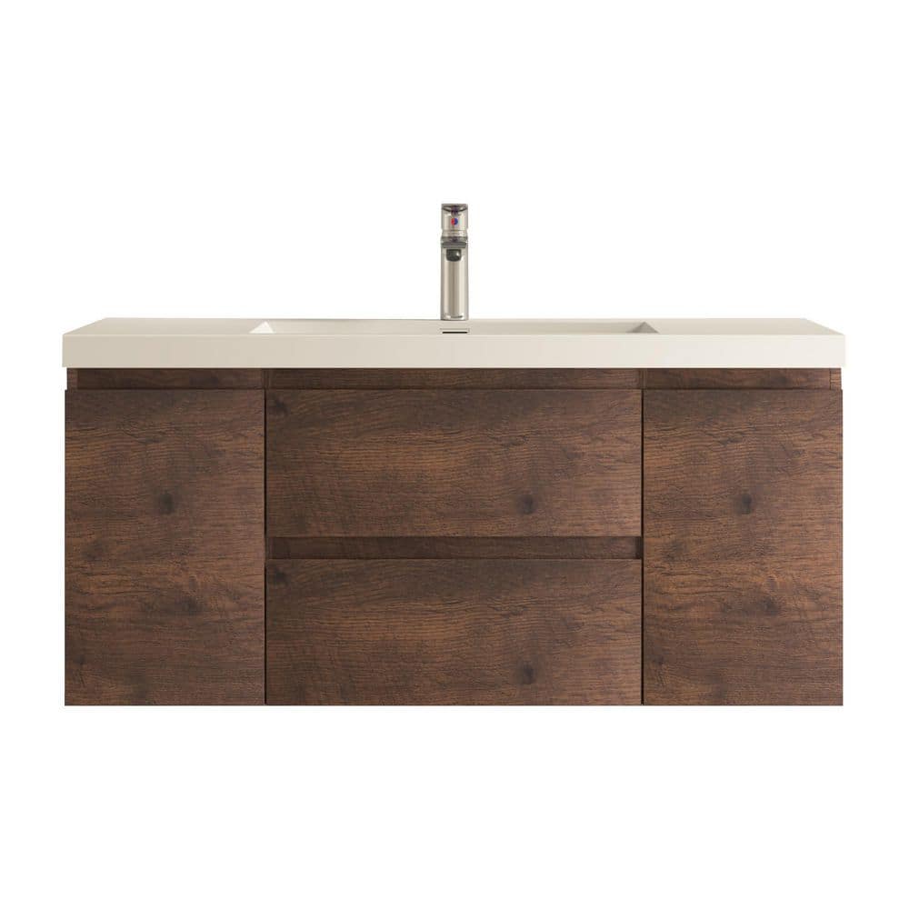 TONA Angela 48 in. Single Rose Wood Bath Vanity Wall-mounted Floating ...