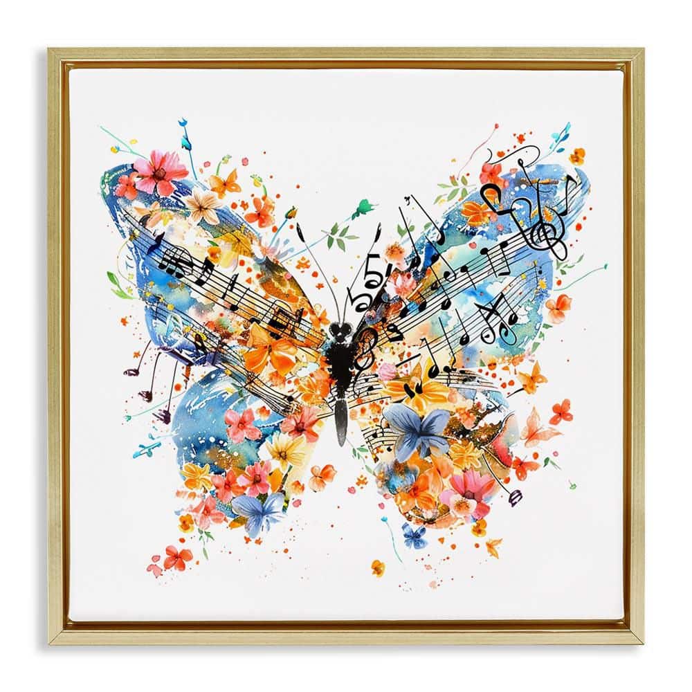 Stupell Industries Song Notes Butterfly by LSR Design Studio Gold ...
