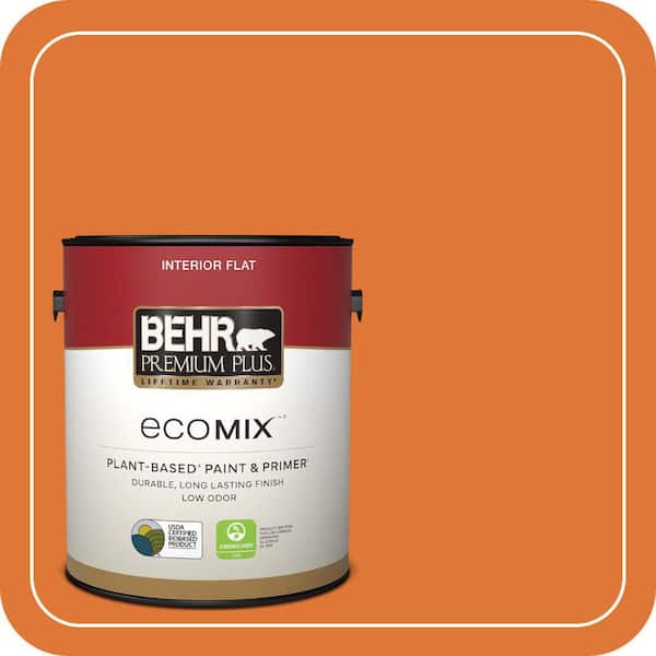 BEHR PREMIUM PLUS 1 gal. #240B-7 Carrot Stick Flat EcoMix Plant-Based ...