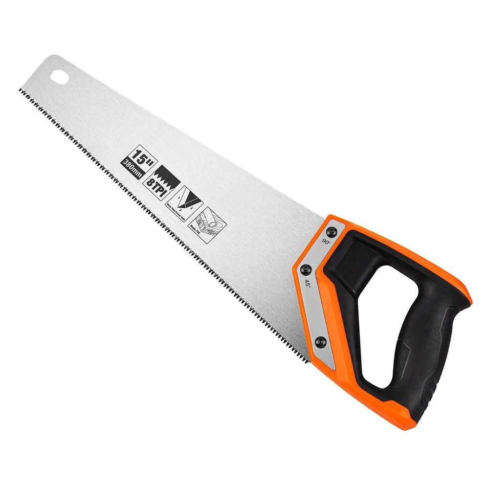 15 in. Fine-Cut Hand Saw with Ergonomic Non-Slip Handle for Sawing ...