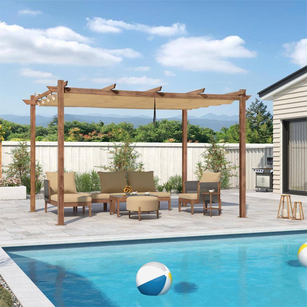 PURPLE LEAF 10 ft. x 13 ft. Natural Wood Grain Aluminum Pergola Gazebo ...