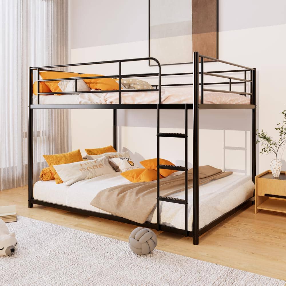 GODEER Black Full Over Full Metal Bunk Bed with Comfortable Rungs ...
