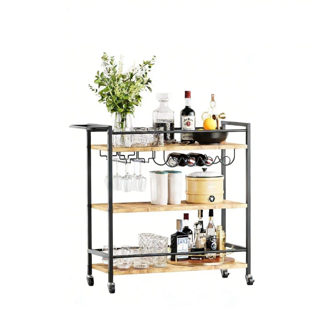 Primehome 14in x 34.8in x 34in 3-Tier Bar Cart With Wine Rack - Rolling ...