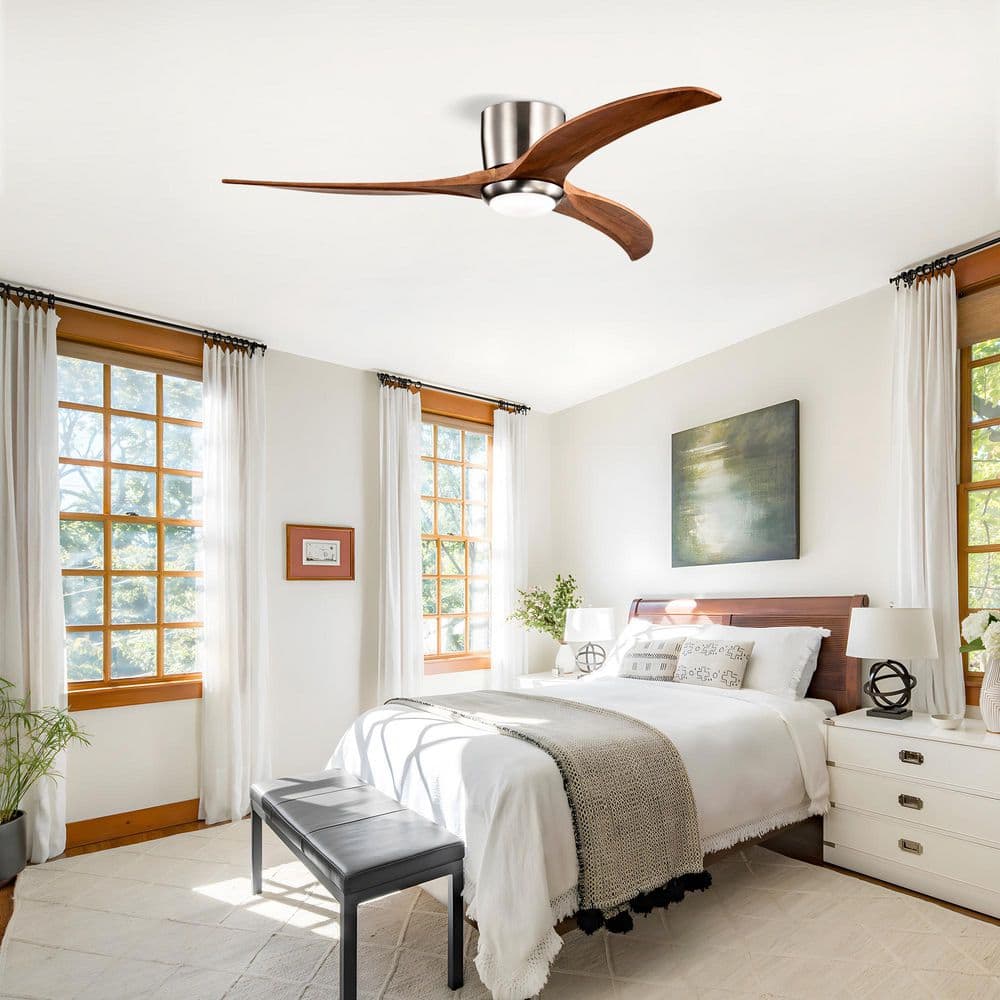 Keazile 52 in. Walnut Ceiling Fan with 3 Wood Blades, LED Light and ...