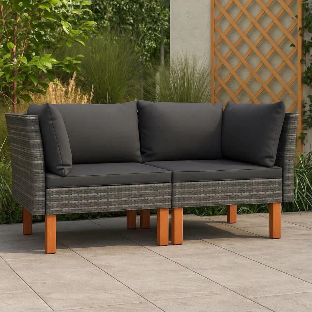 Benjara Casey Brown 2-Pieces Metal and Wood Outdoor Loveseat with Gray Cushions (Set of 2 ...