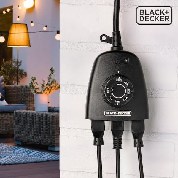 BLACK+DECKER Outdoor 3 Grounded Outlets Timer with Waterproof Outlet ...