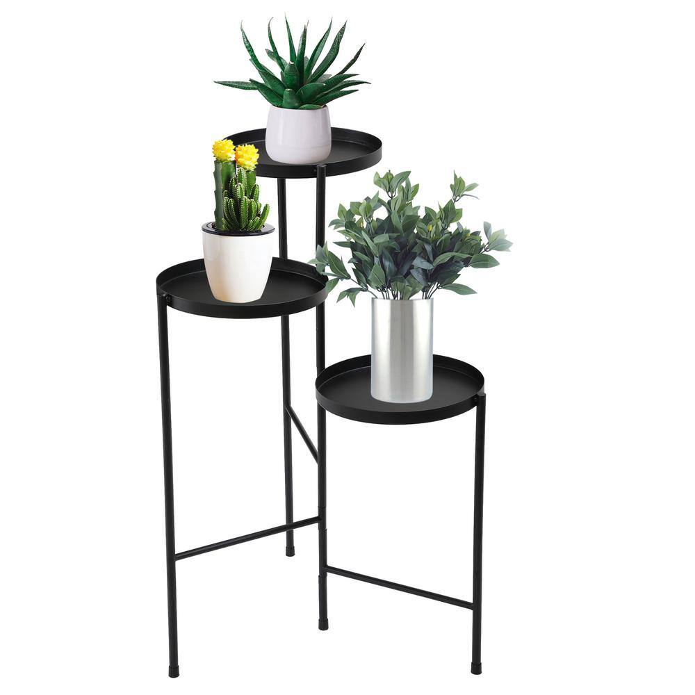 JAXPETY 30 In Metal Corner Plant Stand In Black Indoor Outdoor 3 Tier