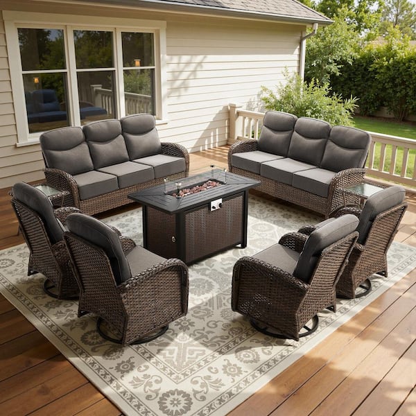 Reviews for Opohoro Luna Brown 9-Piece Wicker Outdoor Patio Fire Pit ...