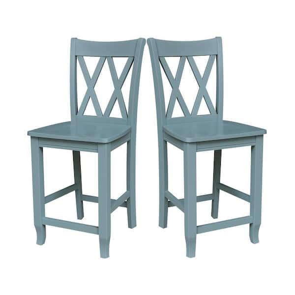 International Concepts 24 in. Double x Back Counter Height Stool Smoked Blue