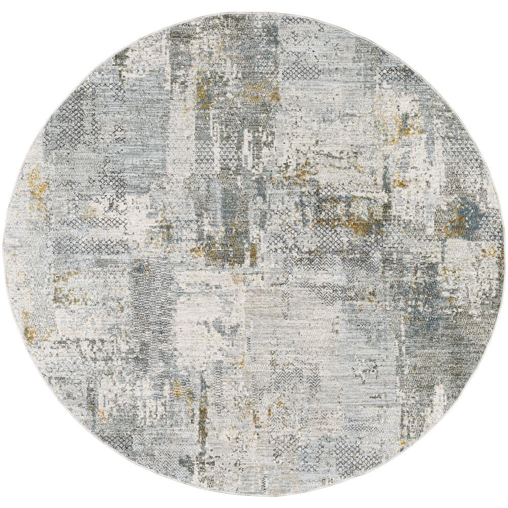 Livabliss Dresden 5 ft. Round Gray/Blue Abstract Indoor Area Rug ...