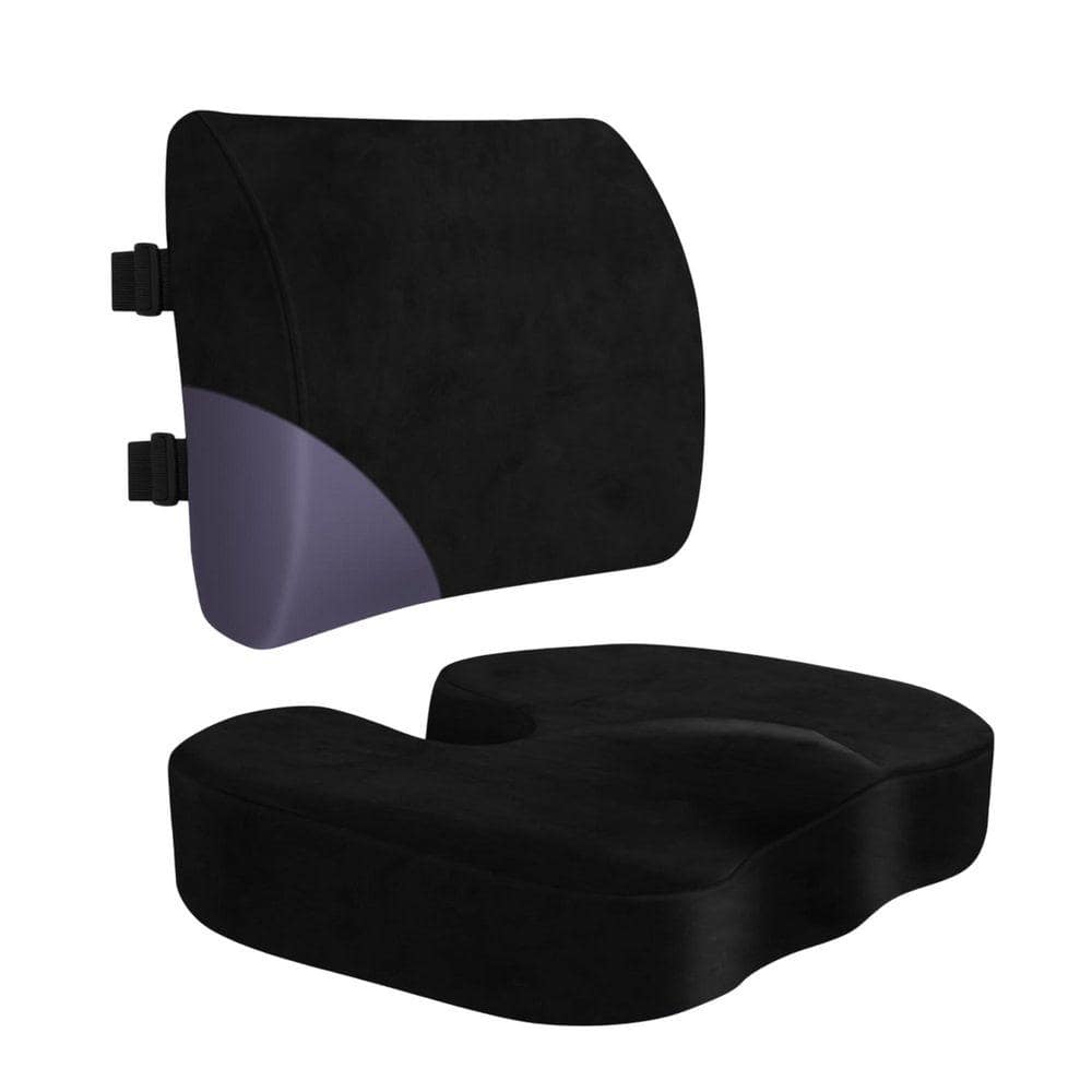 Black Memory Foam Seat Cushion with Lumbar Support Pillow, Non-Slip ...